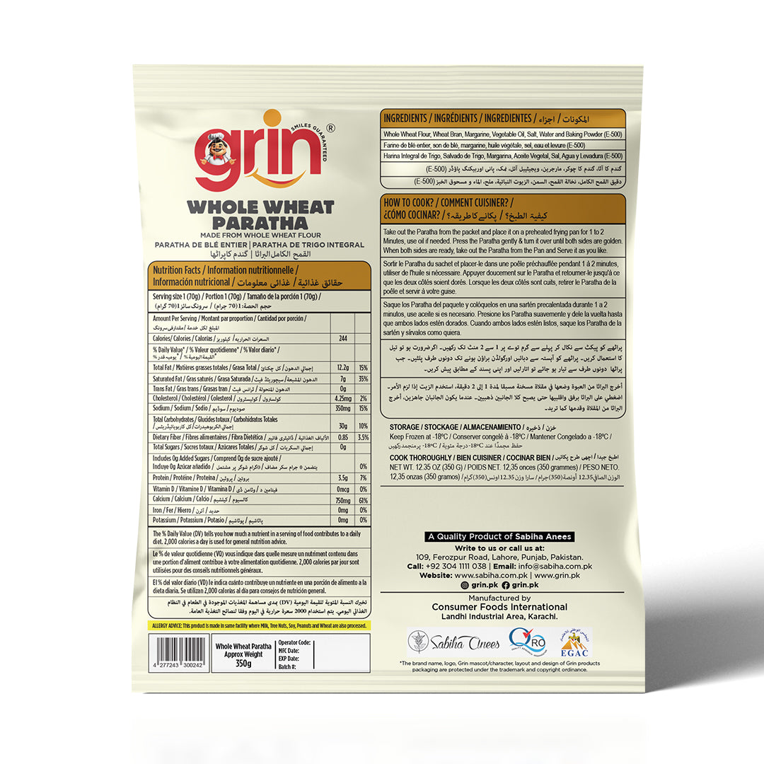 Whole Wheat Paratha - 5 Pieces | Frozen Healthy Flatbread – Sabiha Anees